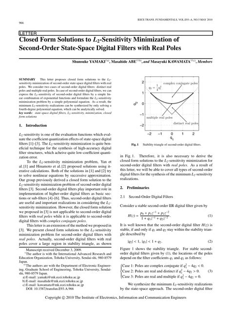 Pdf Closed Form Solutions To L 2 Sensitivity Minimization Of Second Order State Space Digital