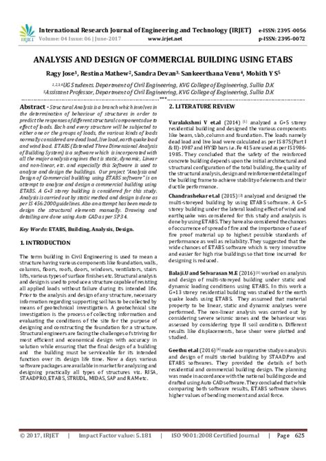 Pdf Analysis And Design Of Commercial Building Using Etabs