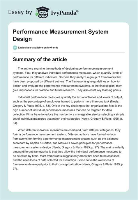 Performance Measurement System Design Words Case Study Example