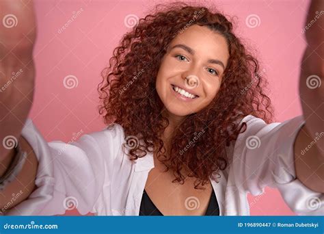 Close Up Attractive Happy Smiling Redhead Woman With Curly Hair