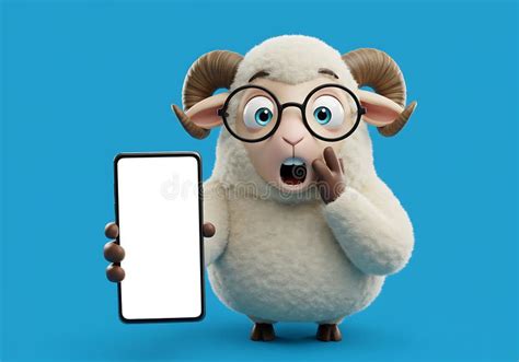 Surprised Ram Holding Smartphone With Blank Screen 3d Render Cartoon Character Stock
