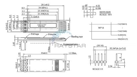 SSD1306 OLED I2C 0 84 Inch 96x16 Module REX009616A Raystar