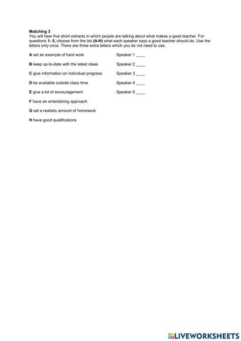 Matching Interactive Worksheet