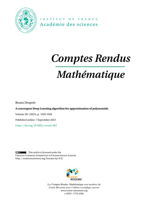 Pdf A Convergent Deep Learning Algorithm For Approximation Of Polynomials