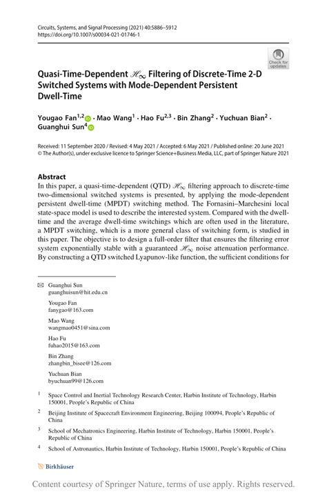Quasi Time Dependent Mathscr H Infty Filtering Of Discrete Time 2 D Switched Systems
