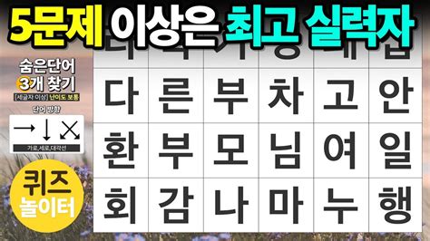 5문제 이상은 최고 실력자 입니다 숨은단어찾기치매예방치매테스트단어퀴즈낱말퀴즈 Youtube