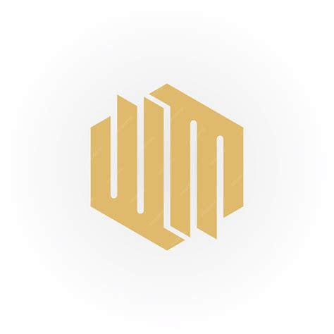 흰색 배경에 격리된 금색의 추상 초기 문자 Wm 또는 Mw 로고 프리미엄 벡터