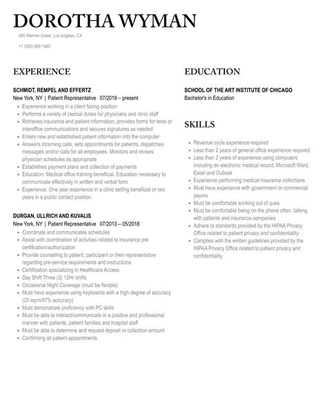 Patient Representative Resume Samples Velvet Jobs