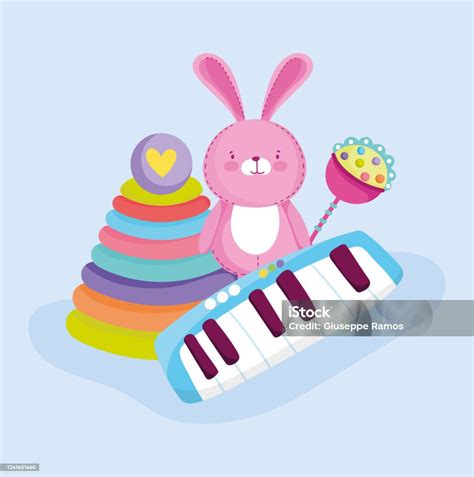 작은 아이들이 만화 피라미드 토끼와 피아노를 연주하는 장난감 개체 0명에 대한 스톡 벡터 아트 및 기타 이미지 0명 교육 귀여운 Istock