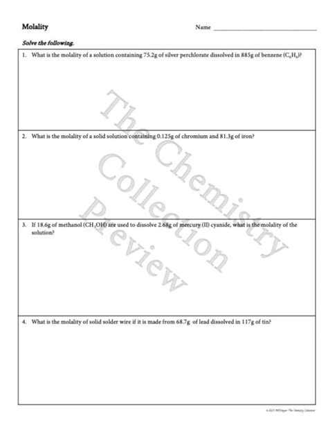 Molality Worksheet By The Chemistry Collection Tpt
