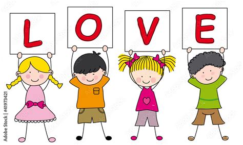 Niños Sujetando La Palabra Amor Stock Vector Adobe Stock
