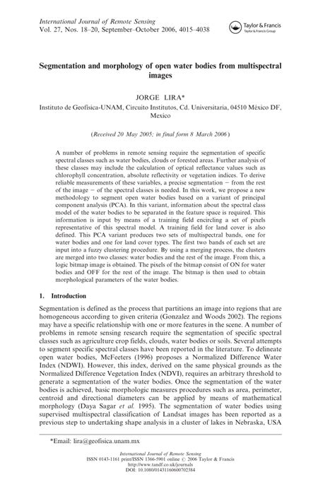 Pdf Segmentation And Morphology Of Open Water Bodies From Multispectral Images