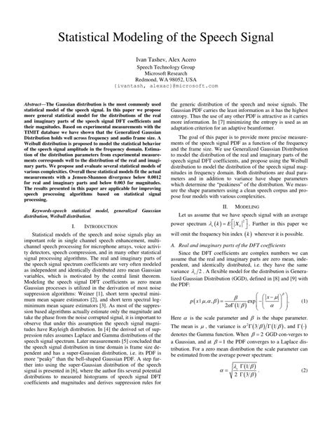 Pdf Statistical Modeling Of The Speech Signal