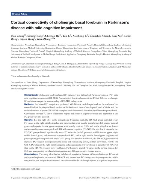 Pdf Cortical Connectivity Of Cholinergic Basal Forebrain In Parkinson