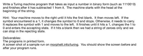 Solved Write A Turing Machine Program That Takes As Input A