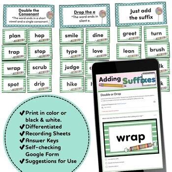 Double Consonants Drop The Silent E Suffix Activities When Adding Ed And Ing