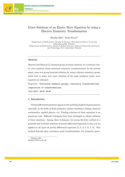 Pdf Exact Solutions Of An Elastic Wave Equation By Using A Discrete
