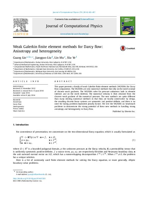 Pdf Weak Galerkin Finite Element Methods For Darcy Flow Anisotropy And Heterogeneity