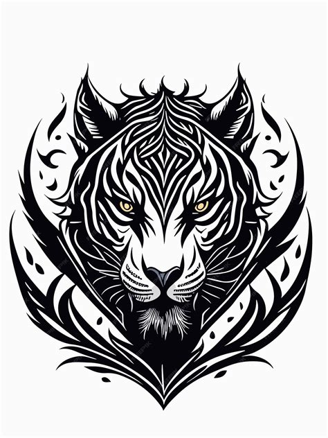 터 화난 호랑이 머리 실루 ⁇ 신화 로고 단색 디자인 스타일 예술 작품 일러스트레이션 프리미엄 벡터