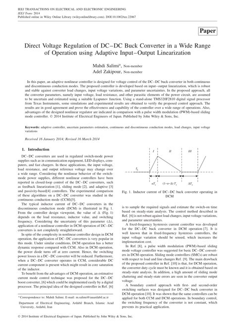 pdf direct voltage regulation of dc dc buck converter in a wide range of operation using