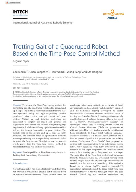pdf trotting gait of a quadruped robot based on the time pose control method