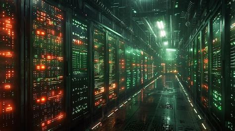 Premium Photo Futuristic Data Center Rowed Servers