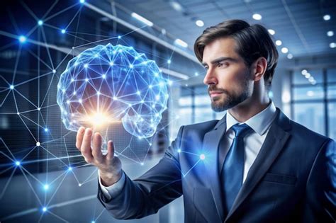 Businessman Touching The Brain Working Of Artificial Intelligence Ai In The Futuristic Business
