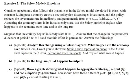 Solved Exercise 2 ﻿the Solow Model 11 ﻿pointsconsider An