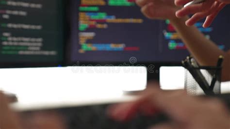 Slow Motion Closeup Hand Of Back End Software Developer Writing Code
