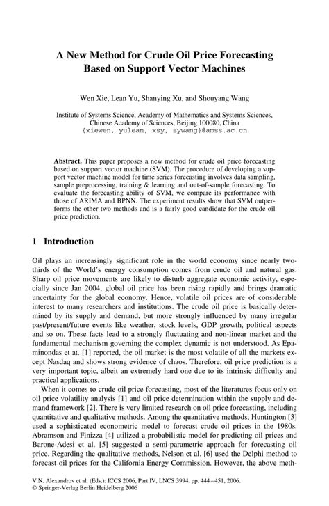Pdf A New Method For Crude Oil Price Forecasting Based On Support Vector Machines