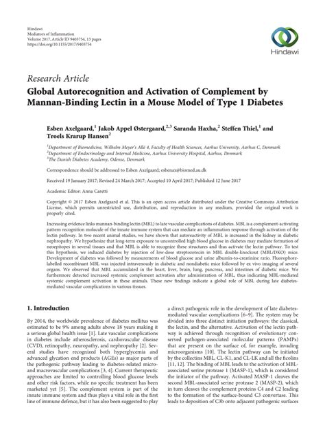 Pdf Global Autorecognition And Activation Of Complement By Mannan Binding Lectin In A Mouse
