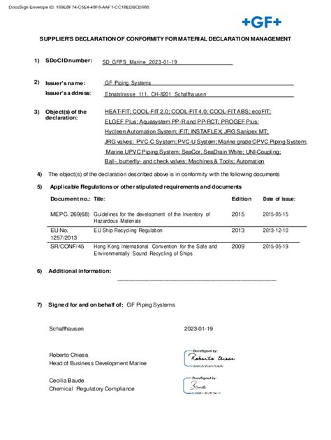 Fillable Online Suppliers Declaration Of Conformity For Material