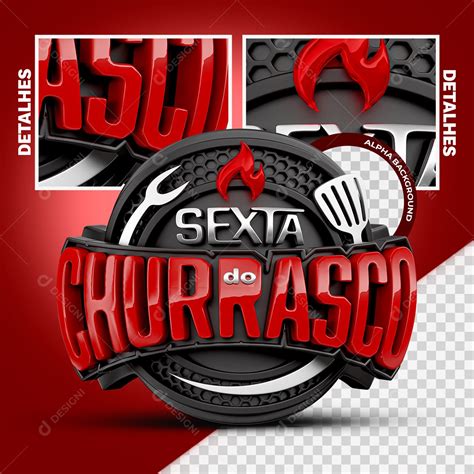 Sexta Do Churrasco Selo 3d Cinza E Vermelho Para Composição Psd