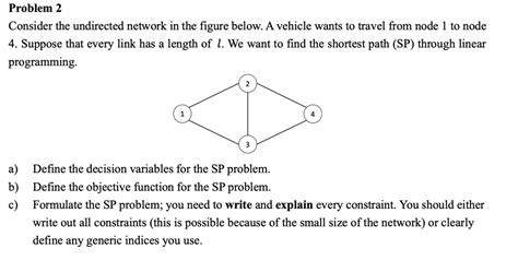 Solved Problem 2 Consider The Undirected Network In The Figure Below A Vehicle Wants To Travel