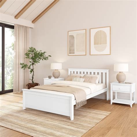 Plankbeam Solid Wooden Full Bed Frame With Footboard And Headboard
