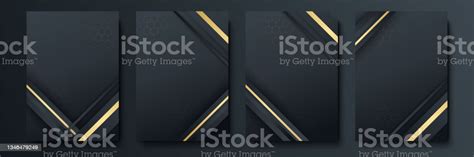 표지 브로셔 전단지 모바일 기술 응용 프로그램 및 온라인 서비스 타이포그래피 엠블럼 로고 배너를 위한 블랙 및 골드 디자인 템플릿 세트 추상적인 현대 배경 0명에 대한 스톡