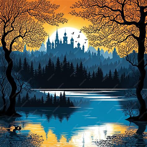 Premium Vector Vector Masterful Surrealism Black And White Lake Landscape