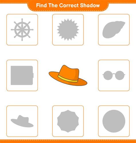 올바른 그림자 찾기 Summer Hat Educational 어린이 게임의 올바른 그림자를 찾아 일치시킵니다 프리미엄 벡터