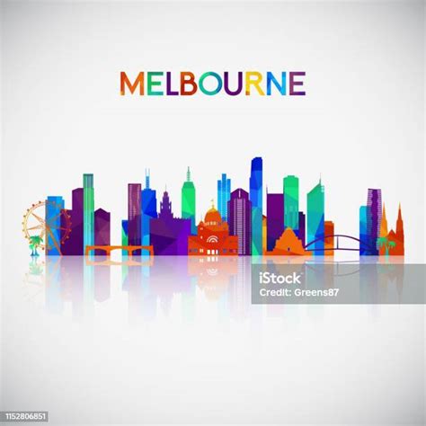 화려한 기하학적 스타일의 멜버른 스카이 라인 실루엣 디자인에 대 한 기호입니다 벡터 일러스트입니다 멜버른 호주에 대한 스톡 벡터 아트 및 기타 이미지 Istock