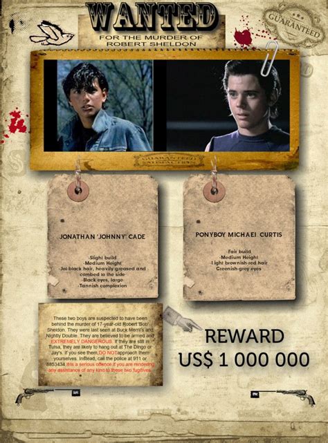 The Outsiders Johnny Cade Wanted Poster Pin On Integrated Studies