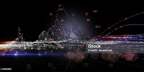 Abstract Technology Background With Wireframe Graph From Dotted And Data Visual Presentation Of