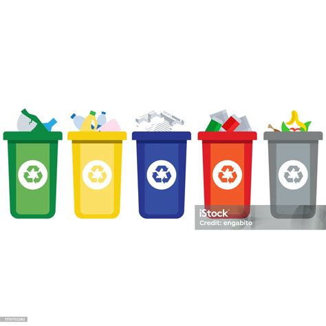 금속 종이 플라스틱 유리 및 재사용에 적합한 유기 폐기물과 파란색 녹색 녹색 노란색 색 쓰레기통 재활용을 줄일 수 있습니다 폐기물 선별 쓰레기 재활용 수거통에 대한 스톡