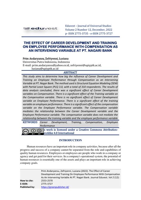 Pdf The Effect Of Career Development And Training On Employee