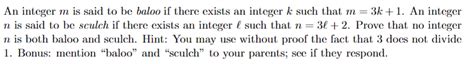 Solved An Integer M Is Said To Be Baloo If There Exists An