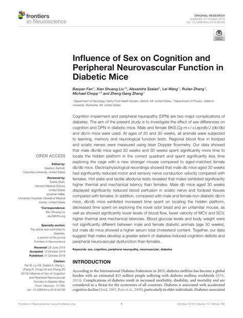 Pdf Influence Of Sex On Cognition And Peripheral Neurovascular
