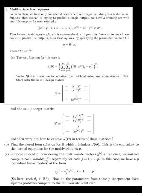 Solved Multivariate Least Squaresso Far In Class We Have
