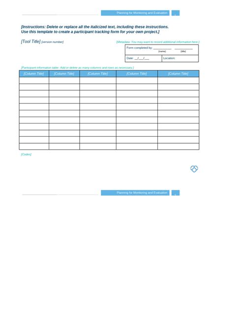 Participant Tracking Form Template Pdf