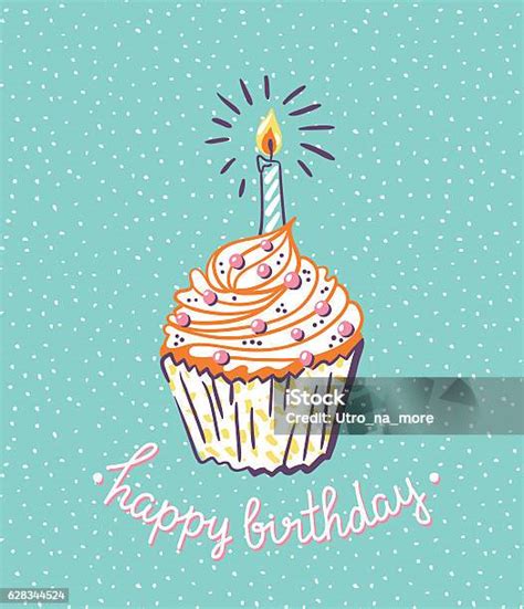 컵 케이크와 글자를 가진 벡터 생일 포스터 생일 축하합니다 불길에 대한 스톡 벡터 아트 및 기타 이미지 불길 다중 색상 단일 객체 Istock