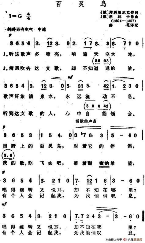 俄 百灵鸟 外国曲谱 中国曲谱网