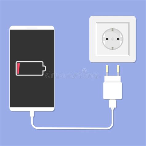 Smartphone With Low Battery Notification Icon And Charging Adapter Stock Vector Illustration